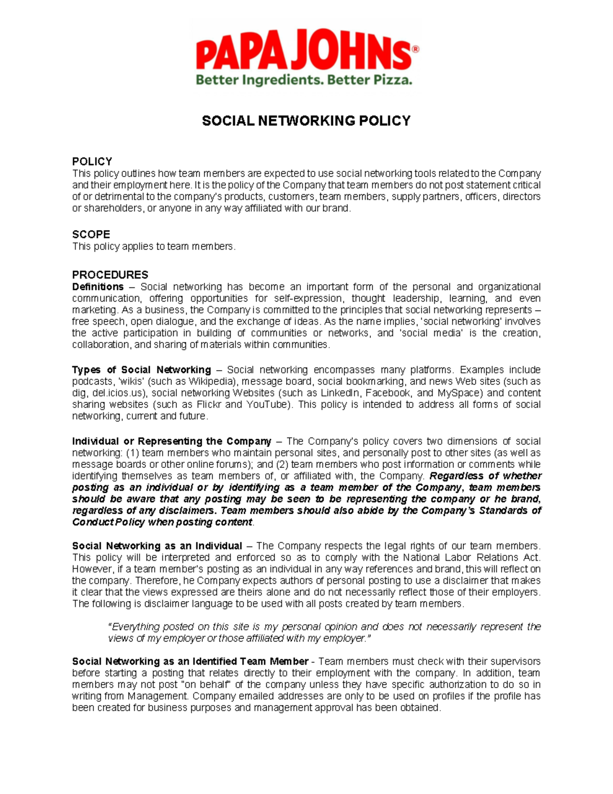 Social Networking Policy - SOCIAL NETWORKING POLICY POLICY This policy outlines ho w team ...
