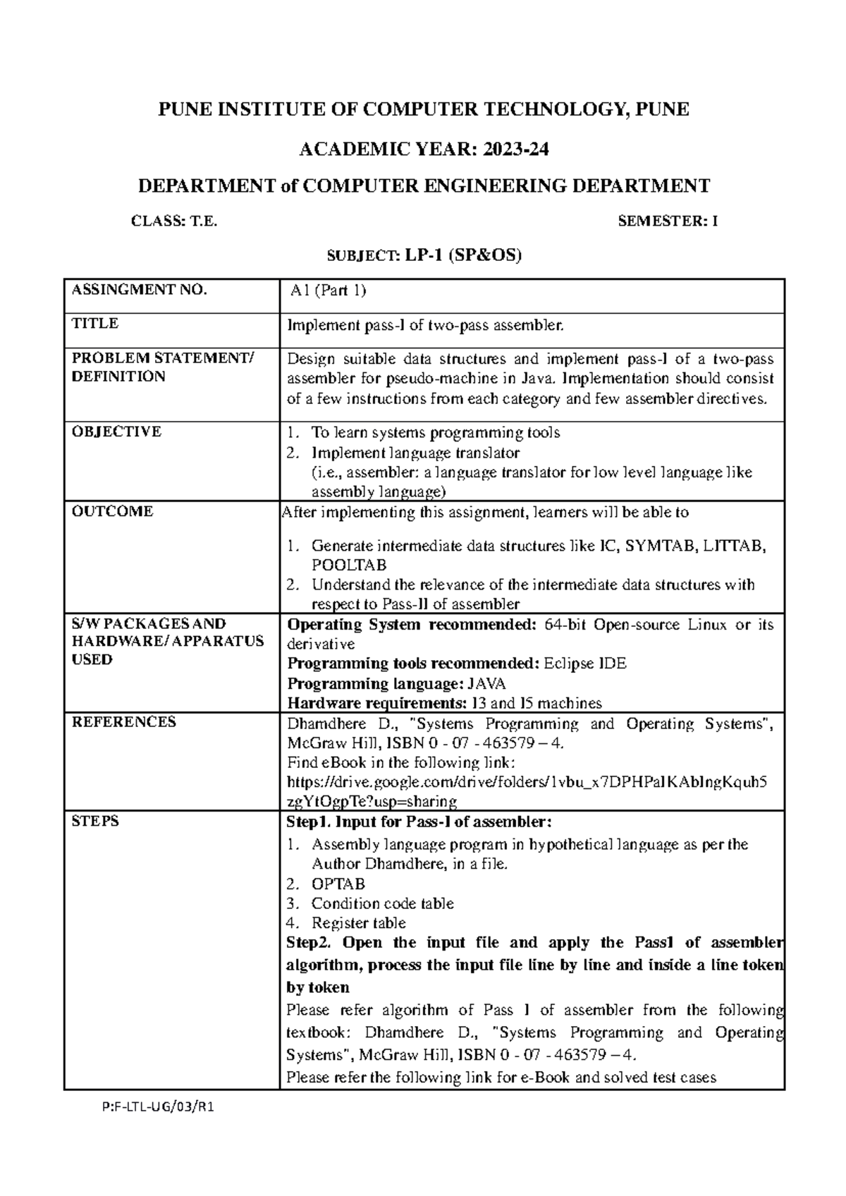 LP-I Lab Manual - PUNE INSTITUTE OF COMPUTER TECHNOLOGY, PUNE ACADEMIC ...