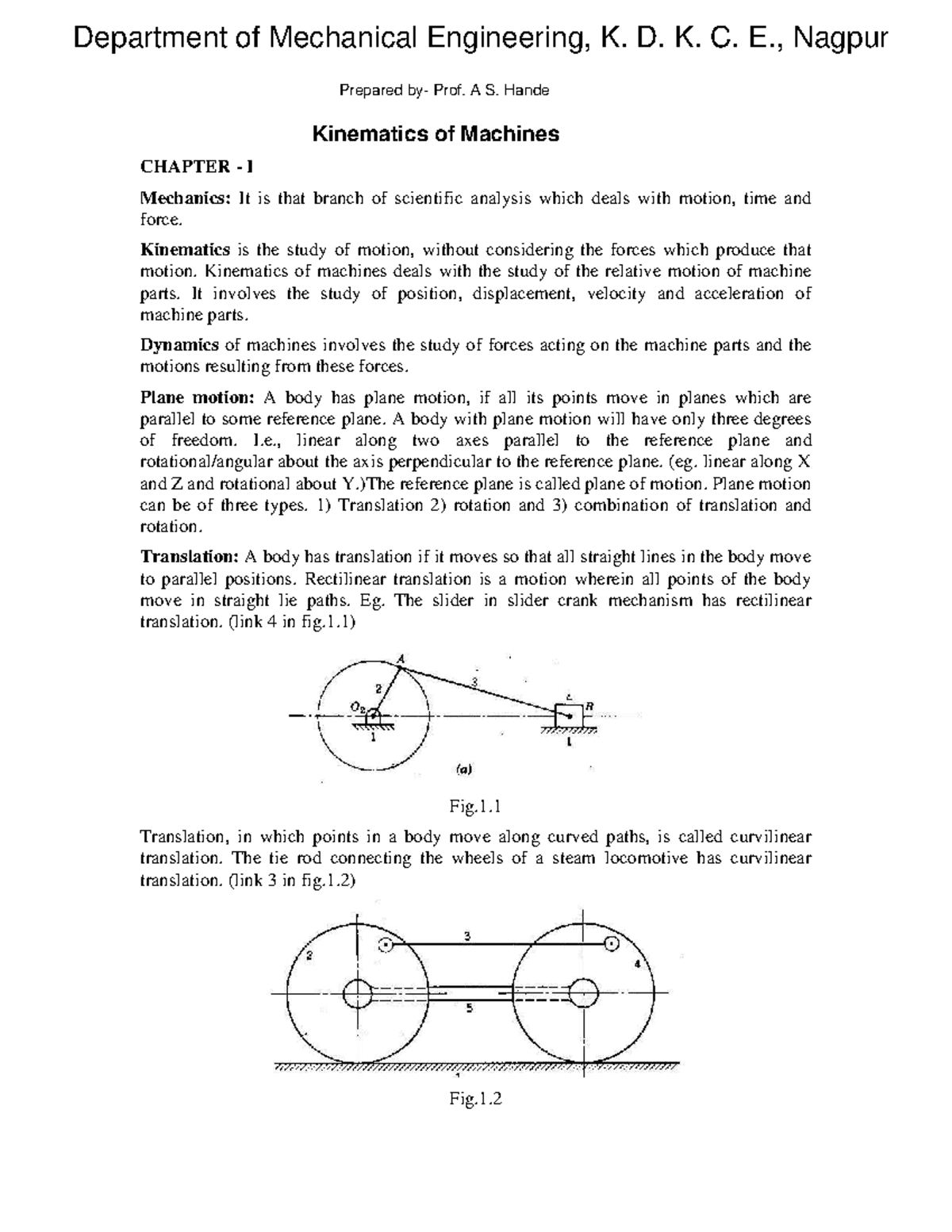 Example Of Machine Design And Kinematics Diagram And D.o.f K