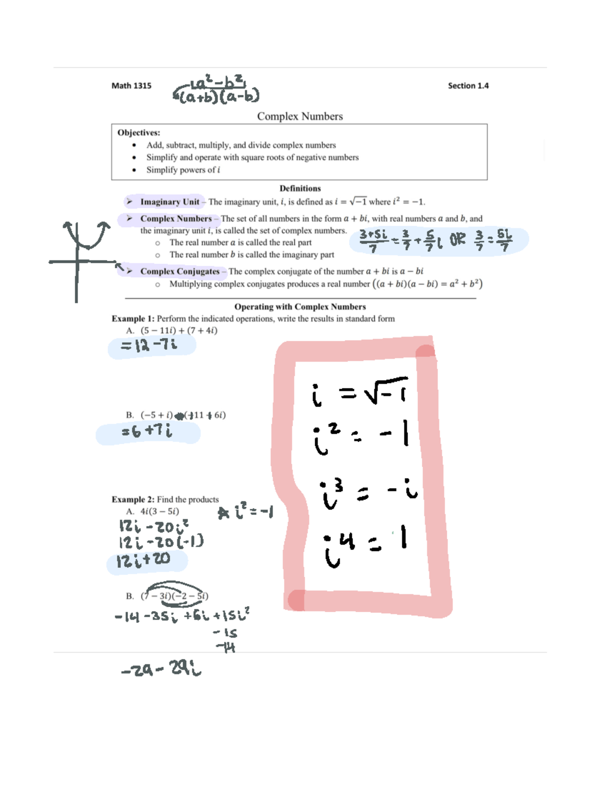 1.4 lecture notes - MATH 1315 - Satb 3551 3 4 0123 12 7 i F Ao I I 6 71 ...