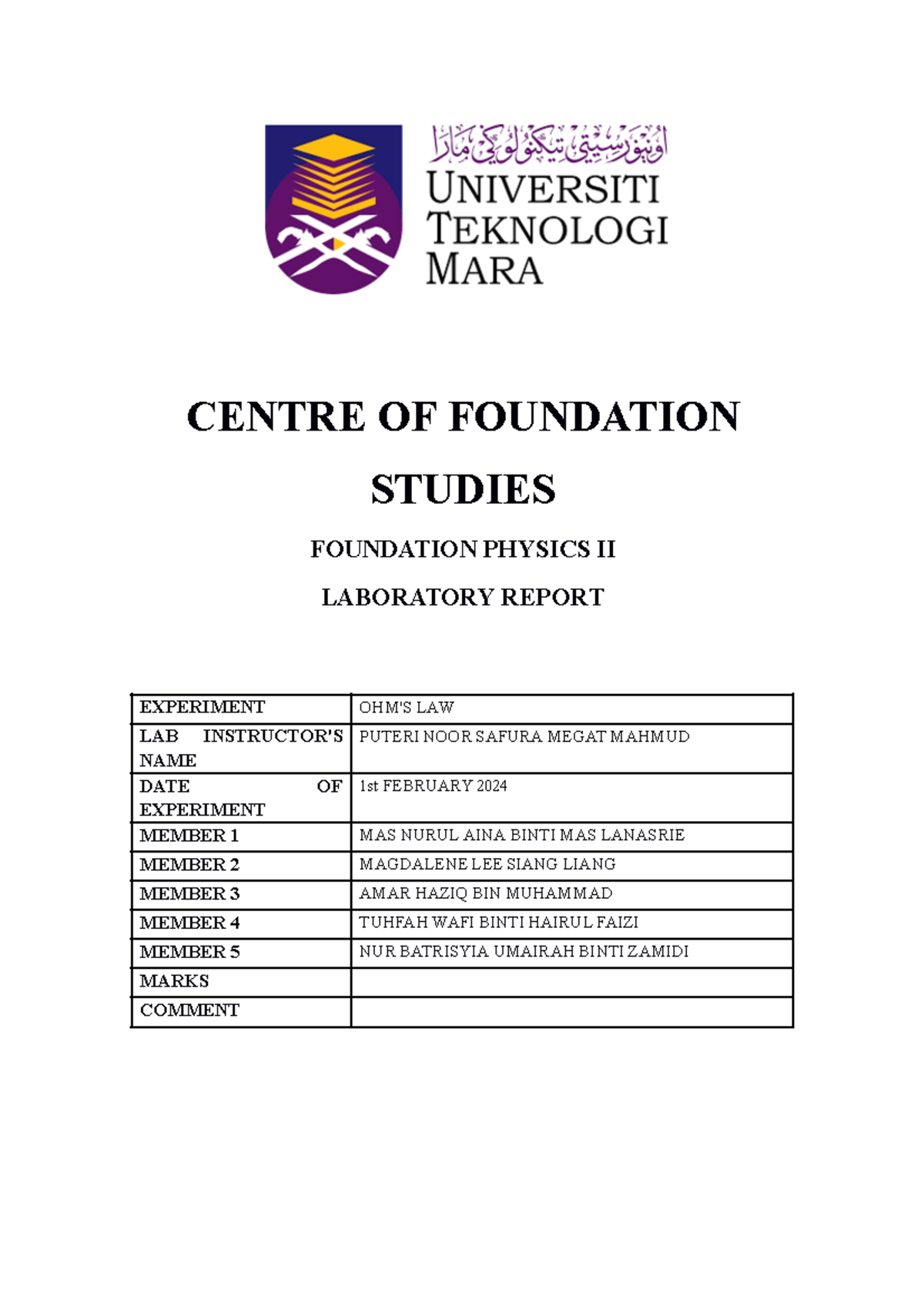Ohm’s Law G1 - about ohm's law - CENTRE OF FOUNDATION STUDIES FOUNDATION PHYSICS II LABORATORY ...