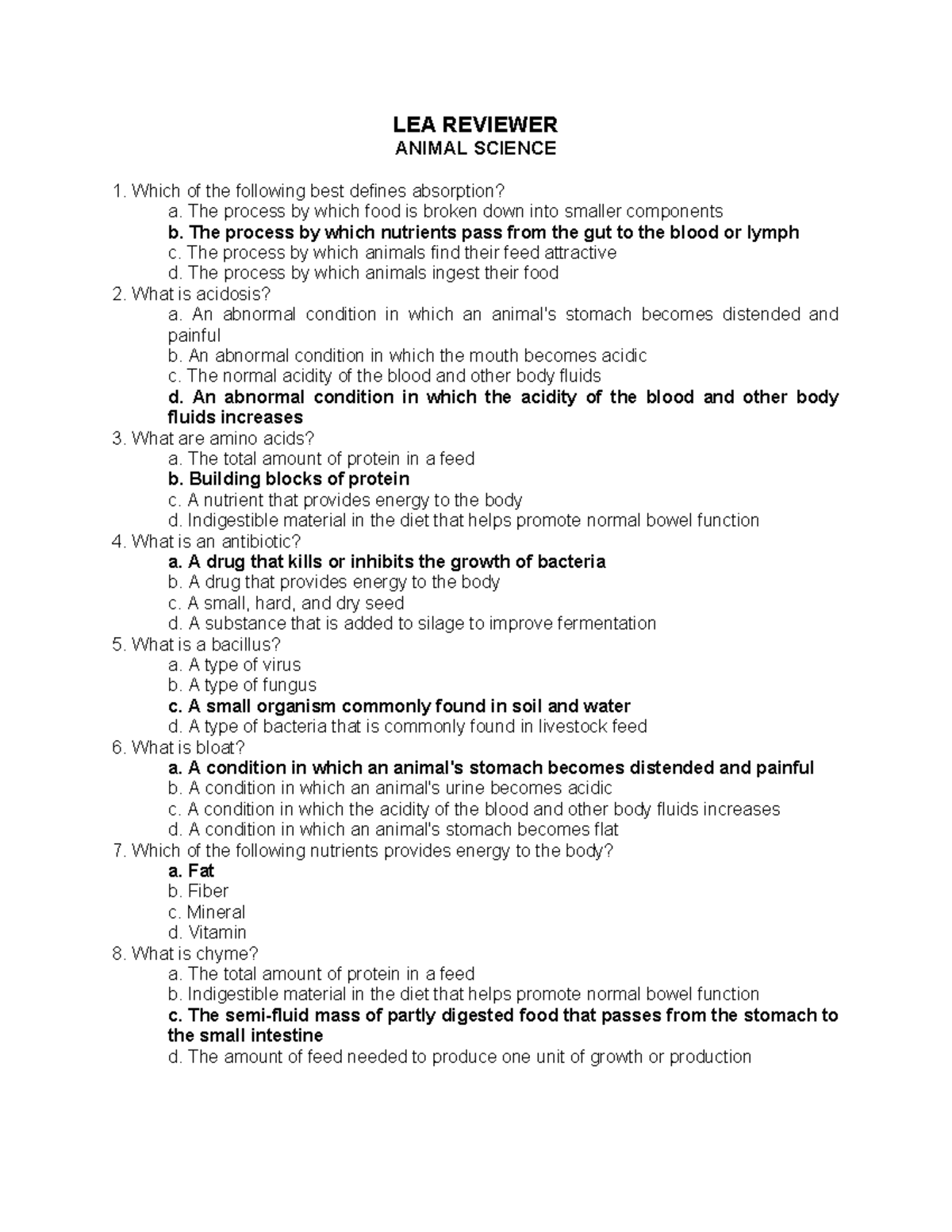 LEA Reviewer Animal Science - LEA REVIEWER ANIMAL SCIENCE 1. Which of ...