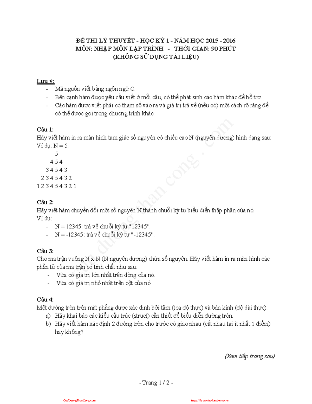 Nhap-mon-lap-trinh 1516-nmlt-nhap-mon-lap-trinh-cq - [cuuduongthancong - Trang 1 / 2 - ĐỀ THI LÝ ...