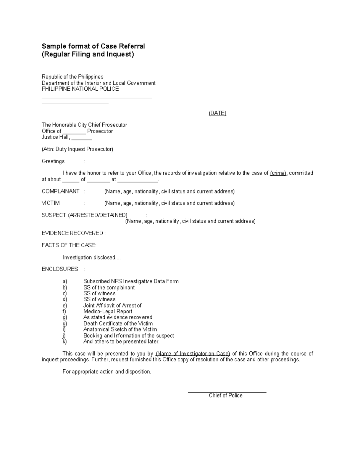 Sample Format of Case Referral - Sample format of Case Referral ...