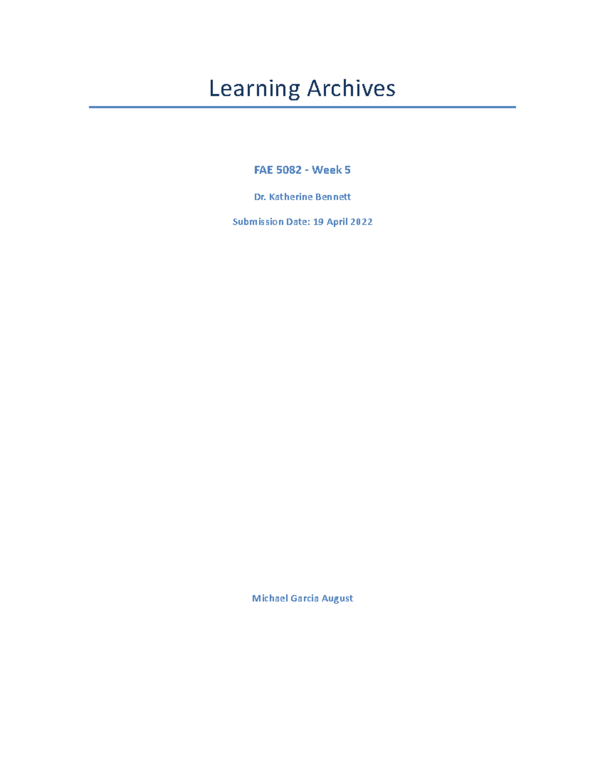 FAE-5082-Learning Archives - Learning Archives FAE 5082 - Week 5 Dr ...