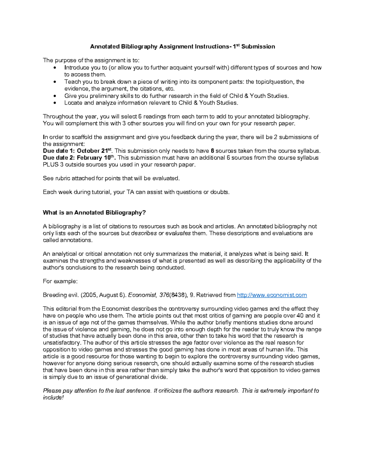Annotated Bibliography Submission 1 Instructions Rubric - Annotated ...