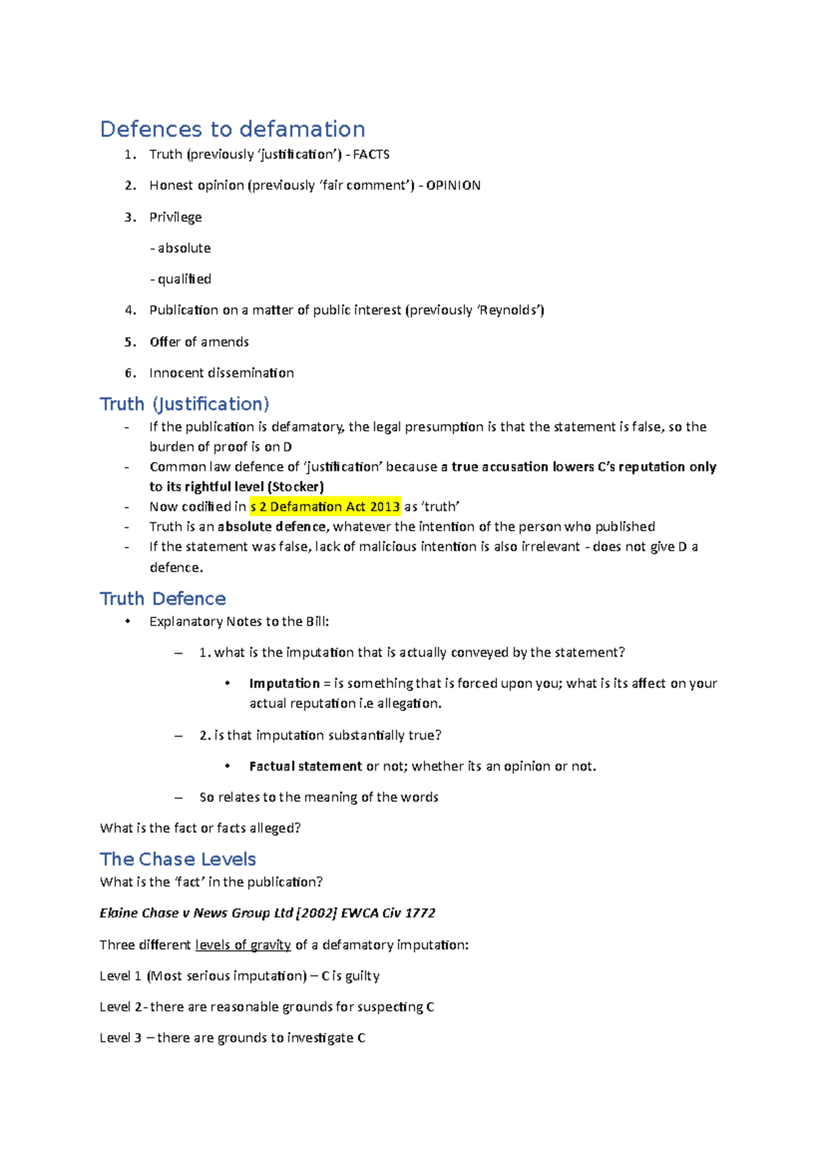 1.2 Defamation - Defences to defamations of all kinds - Defences to ...