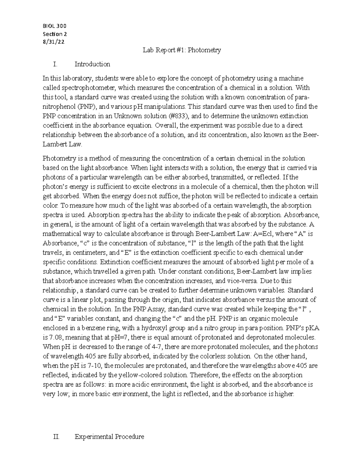 Lab Report 1 - Section 2 8/31/ Lab Report #1: Photometry I ...