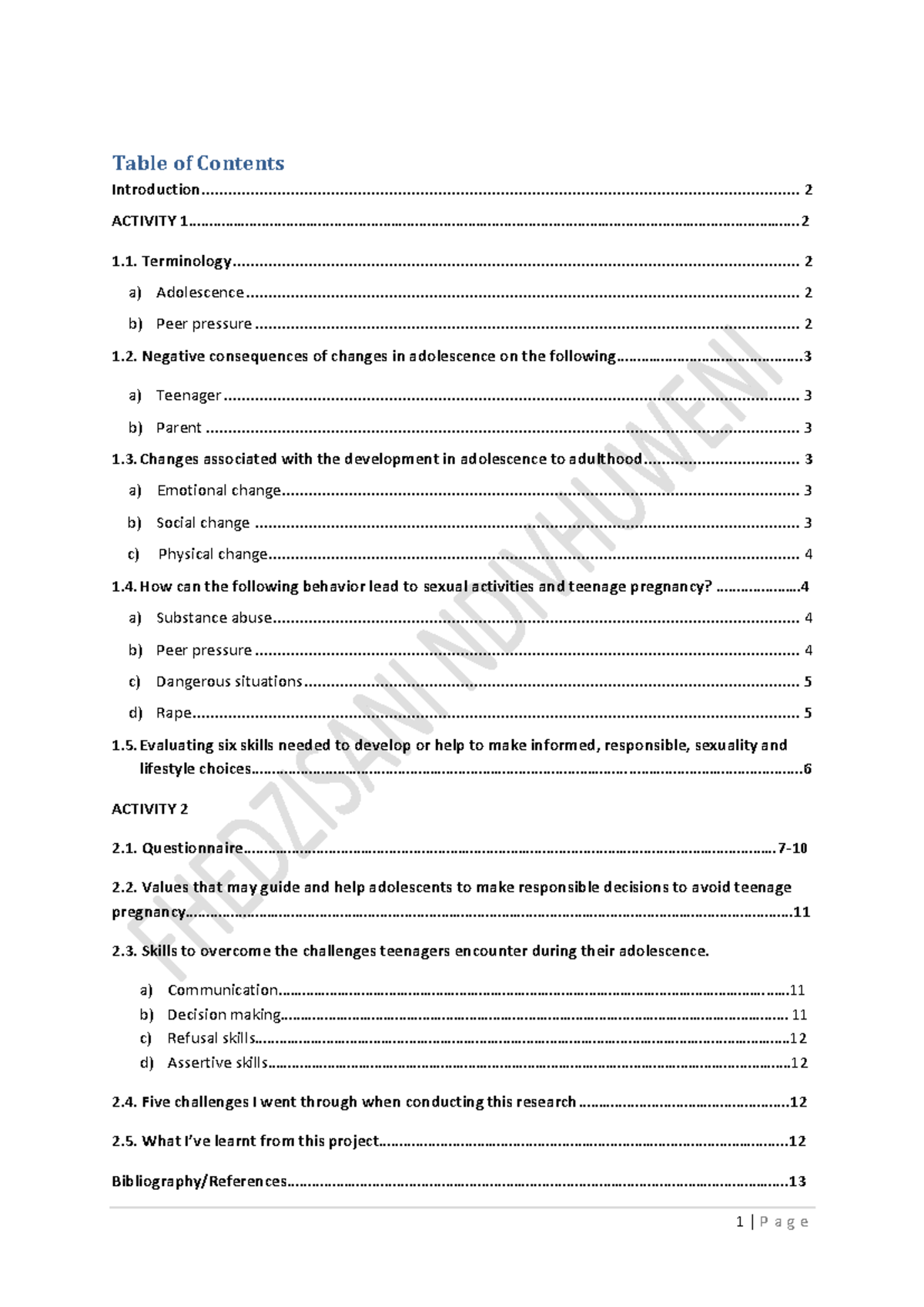 Adolescence as a huge challenge amongst teenagers - Table of Contents ...