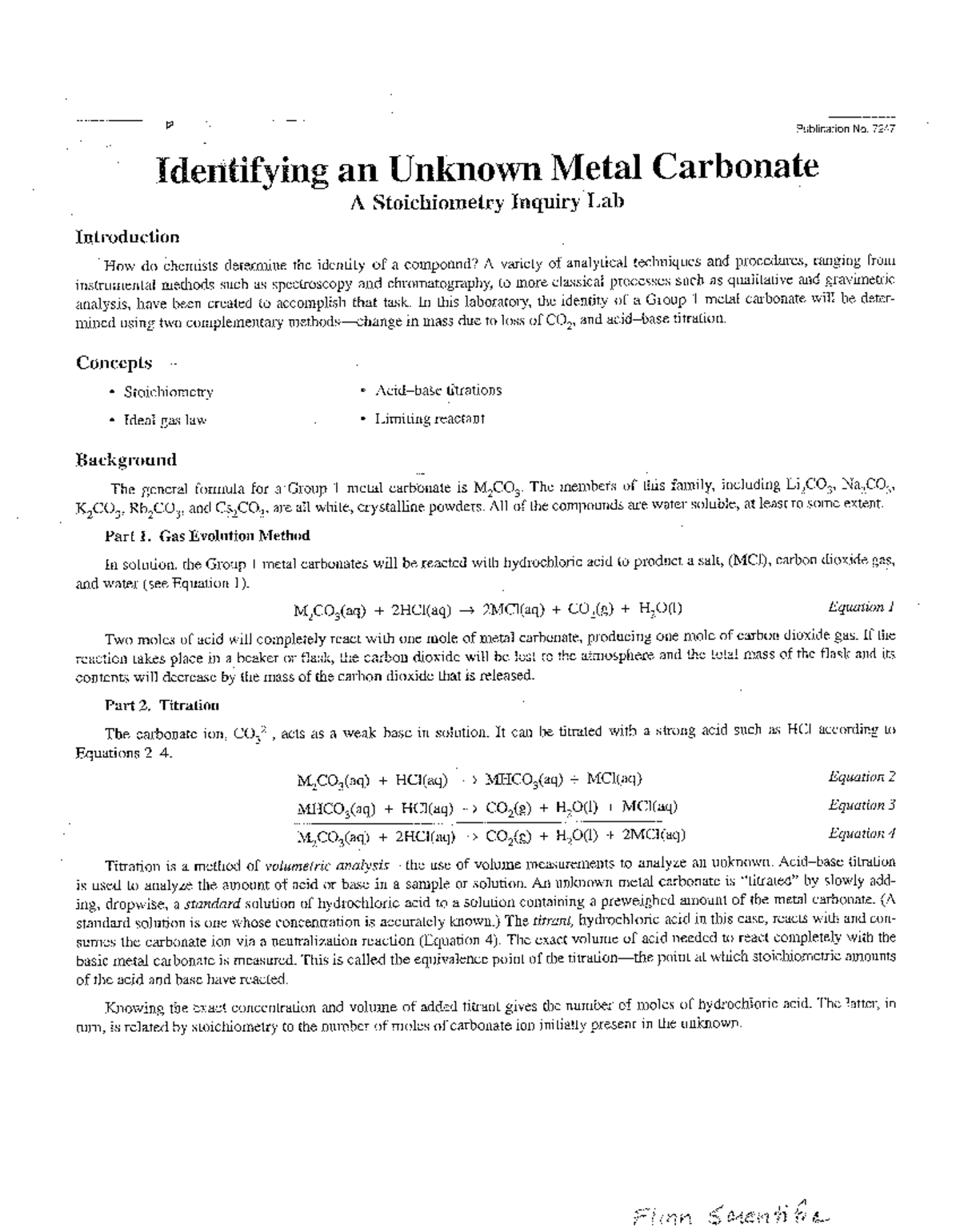 Identifying Unknown Metal Carbonate Lab - Studocu