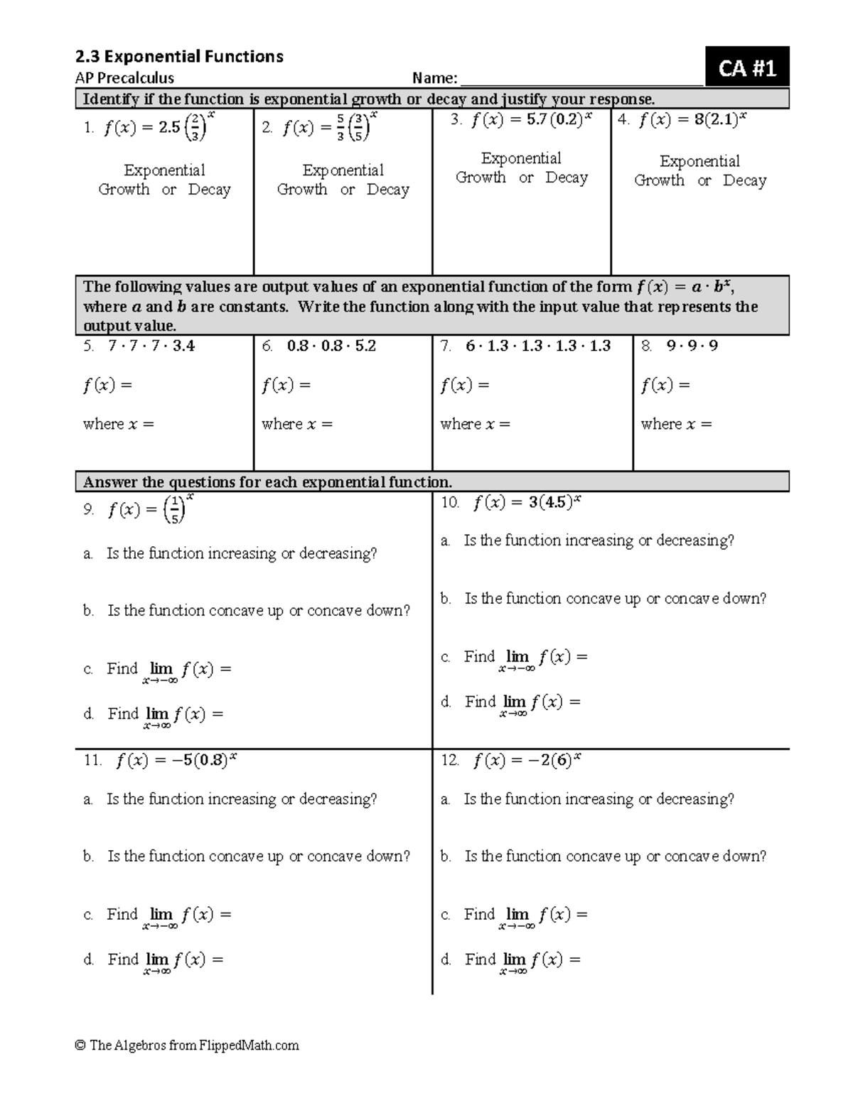 Apprecal 2 - © The Algebros from FlippedMath 2 Exponential Functions AP ...