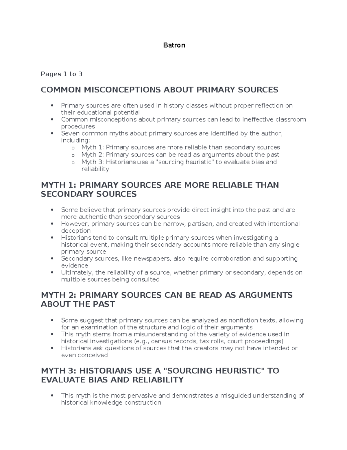Batron - Reading report - Batron Pages 1 to 3 COMMON MISCONCEPTIONS ...
