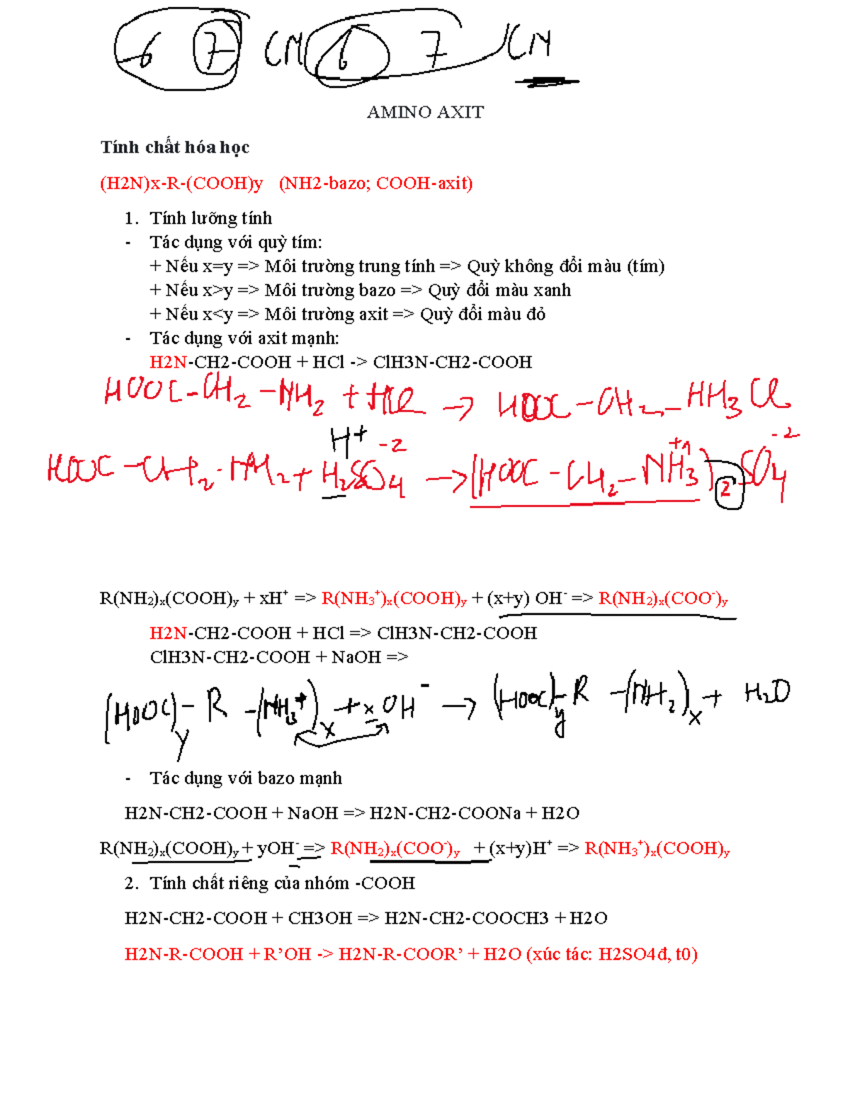 Amino AXIT - fhvhg - AMINO AXIT Tính chất hóa học (H2N)x-R-(COOH)y (NH2-bazo; COOH-axit) 1. Tính ...