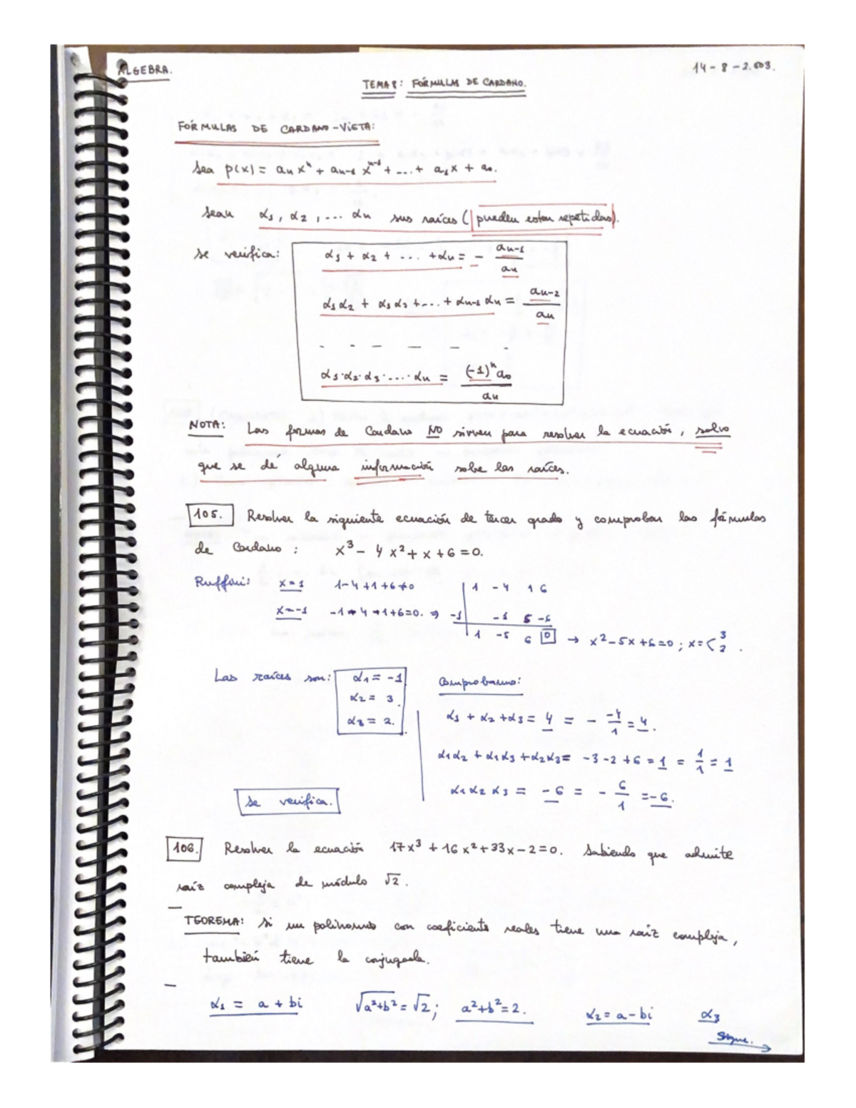 Algebra - T8 Fórmula de Cardano - Álgebra - Studocu