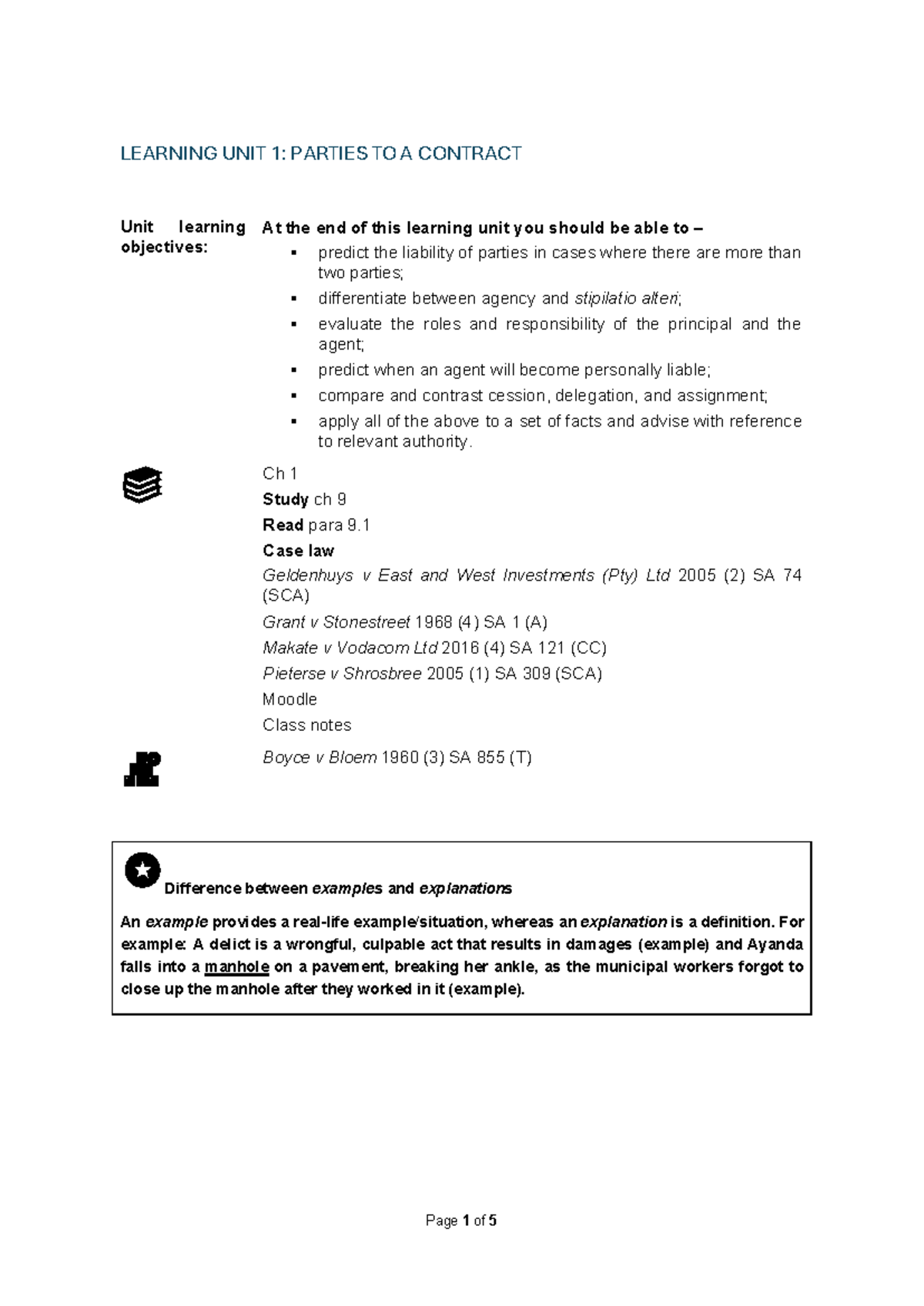 Learning UNIT 1 - Lecture slides - LEARNING UNIT 1: PARTIES TO A ...