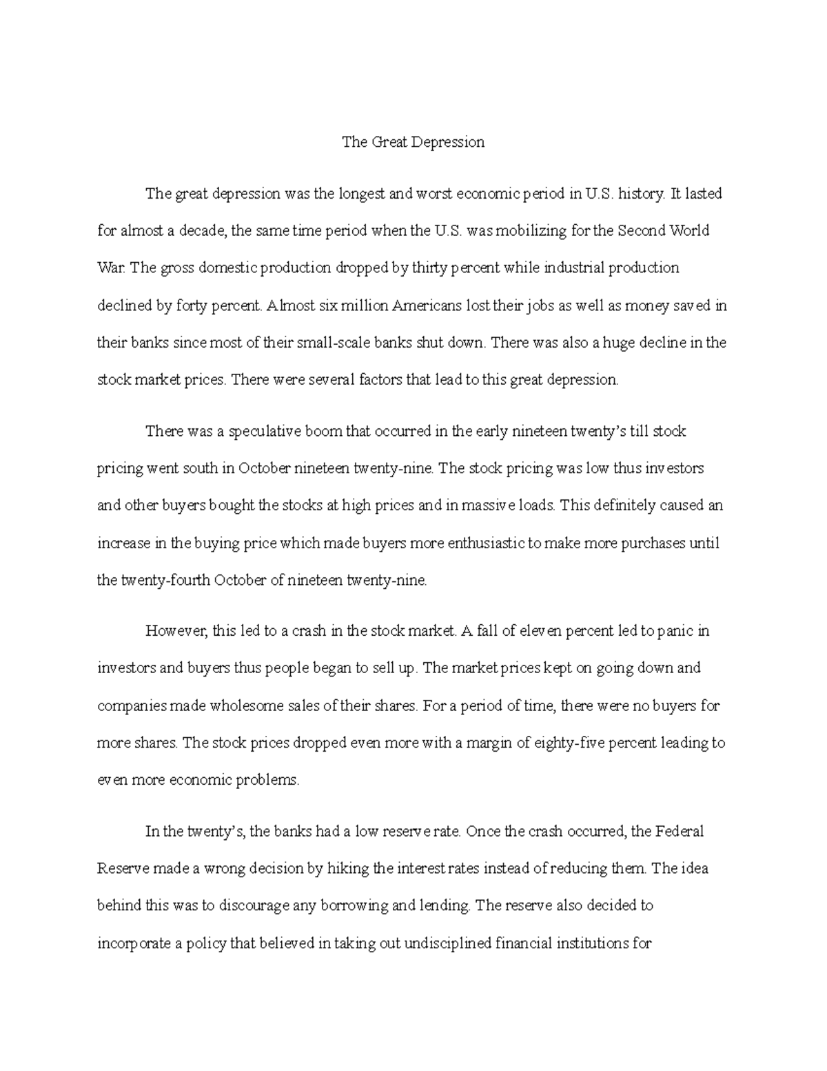 US history task 4 - task 4 pass - The Great Depression The great ...