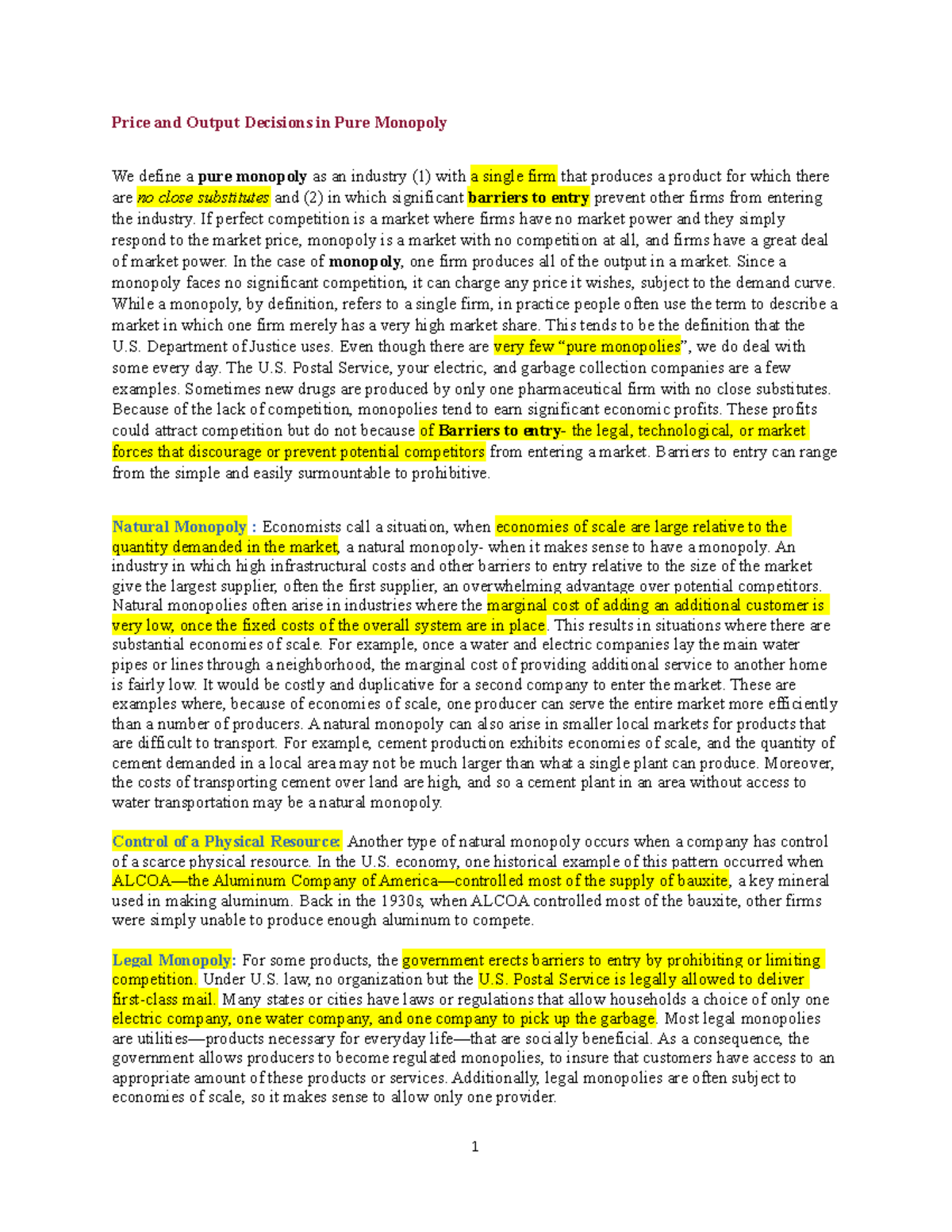 Micro Economics - Monopoly in the Short and Long Run - Price and Output ...