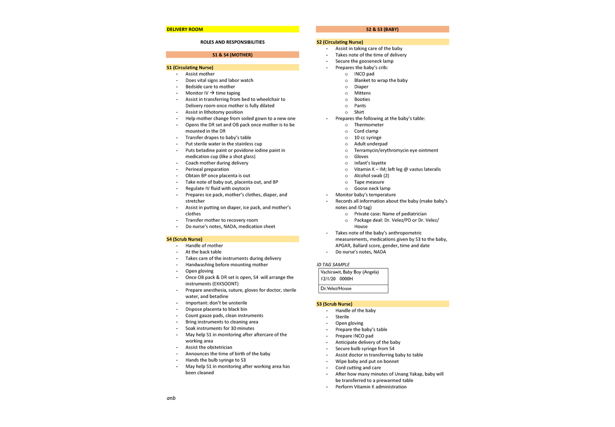 DR rotation - Nursing notes - anb DELIVERY ROOM ROLES AND ...