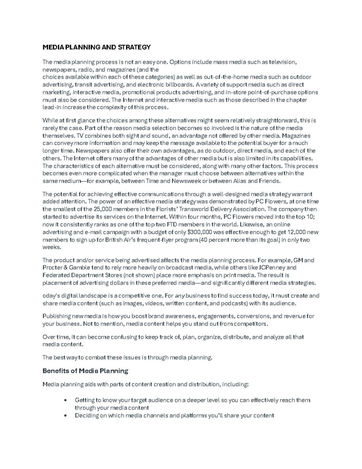 Notes about Media Planning and Strategy - MEDIA PLANNING AND STRATEGY ...