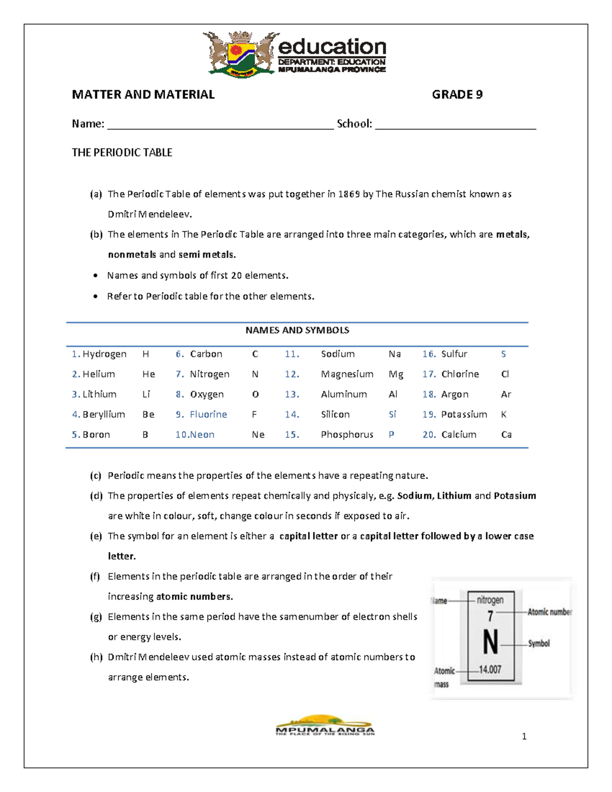 Matter AND Material Guide Grade 9 - MATTER AND MATERIAL GRADE 9 Name ...