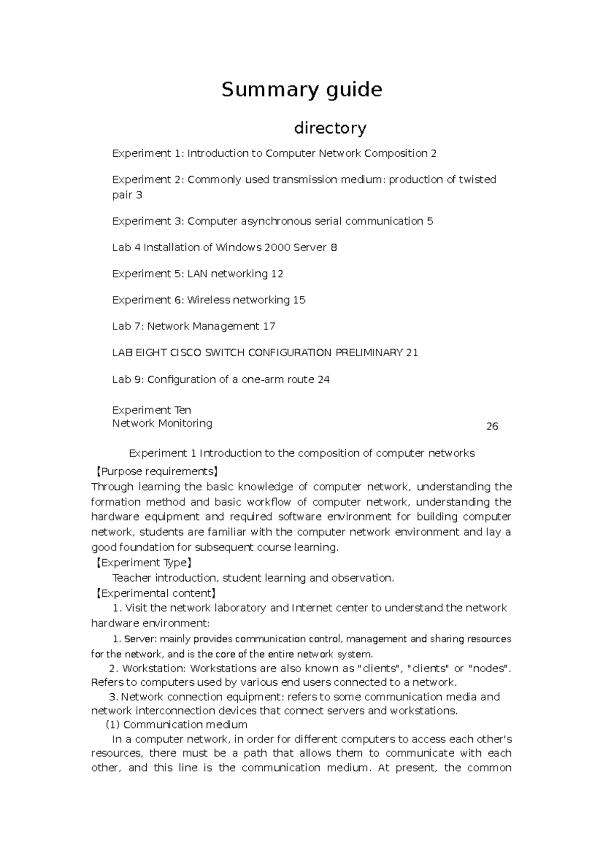 COMM 100 Summary Guide - Summary guide directory Experiment 1 ...