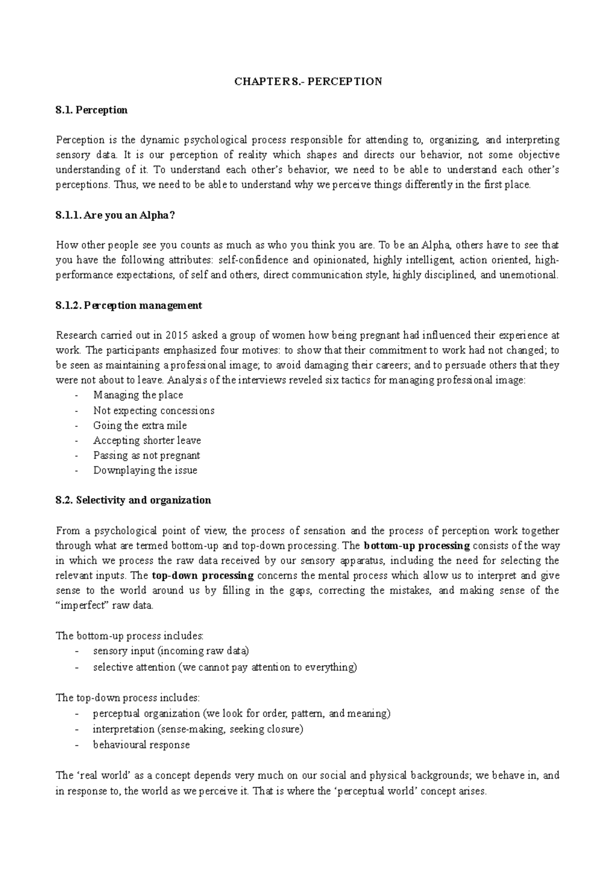 OB Chapter 8 - Organizational behaviour - CHAPTER 8.- PERCEPTION 8 ...