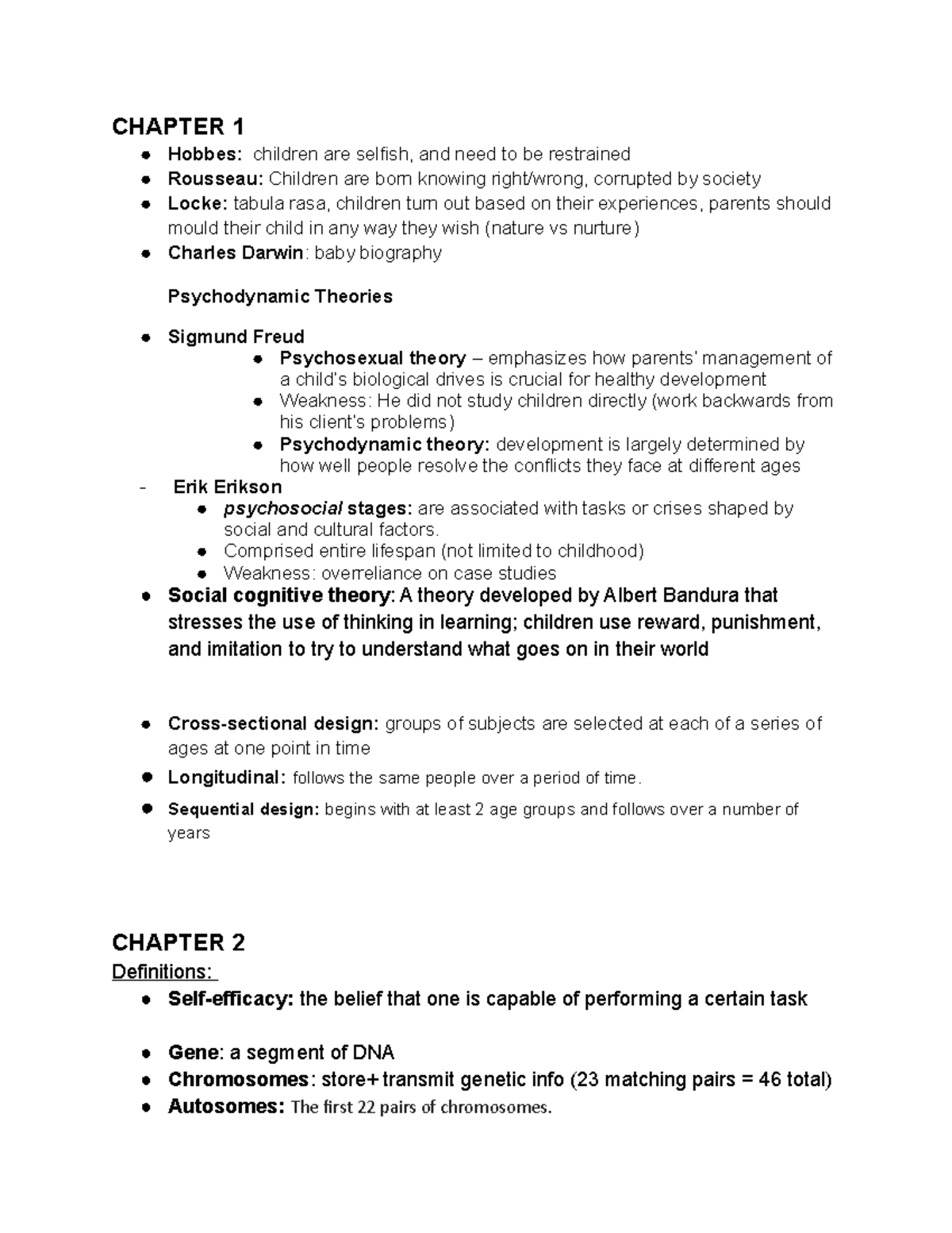 Child Development Midterm Prep - CHAPTER 1 Hobbes: children are selfish ...