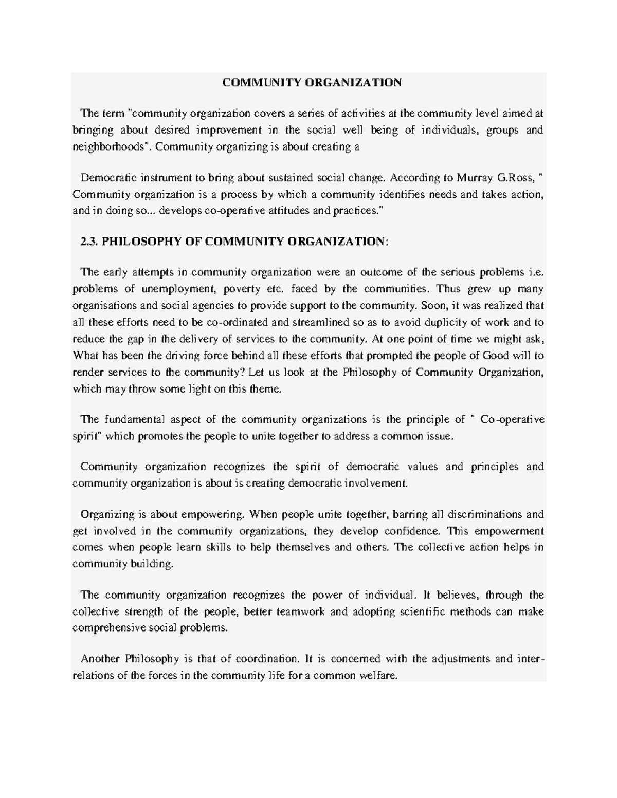 Community Organisation Notes - COMMUNITY ORGANIZATION The term ...