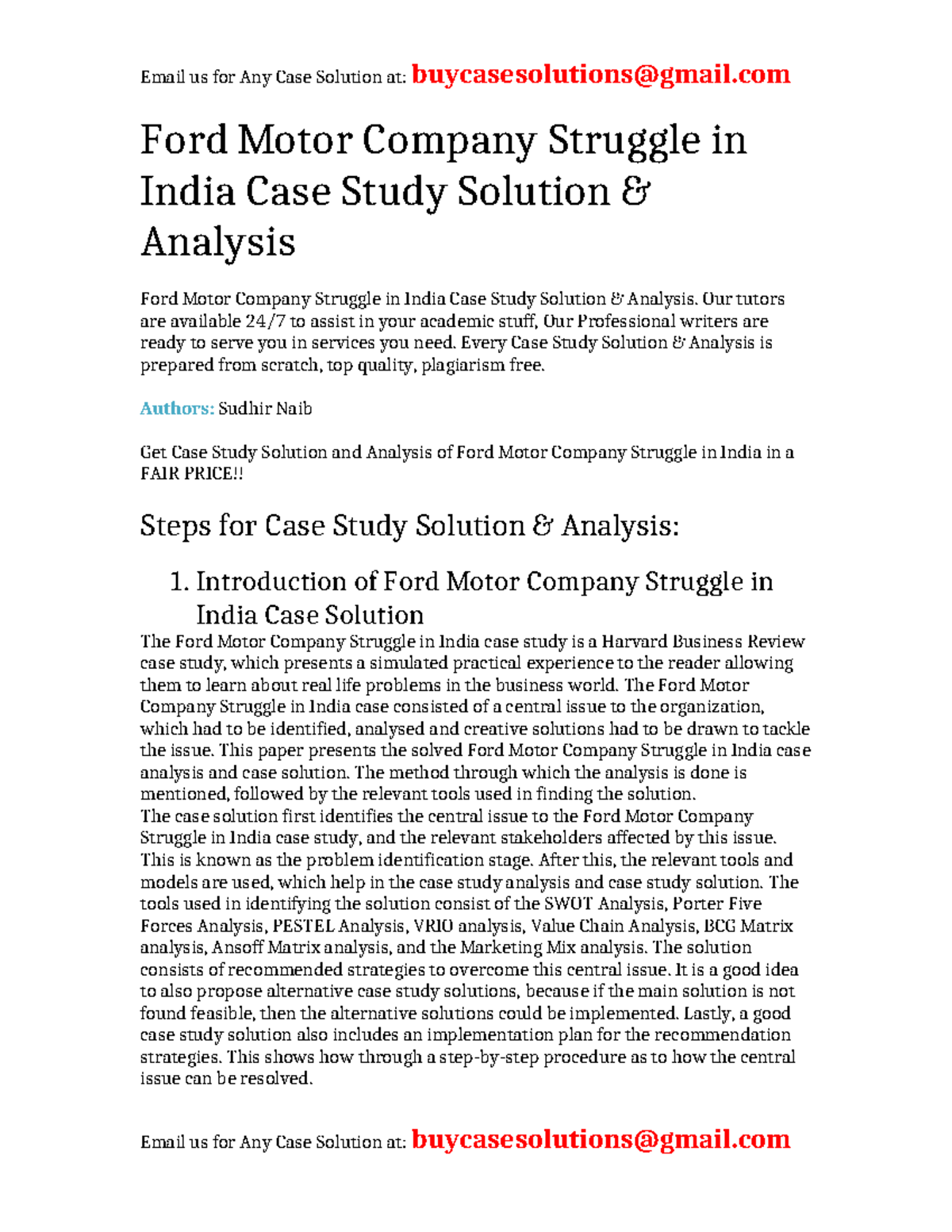 Ford Motor Company Struggle in India Case Study Solution Analysis - Our tutors are available 24/ ...