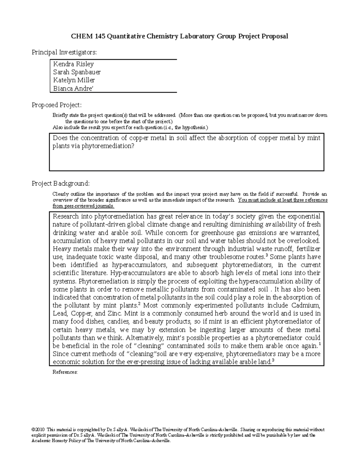 2G proposaltemplate - Chemistry proposal for experiment - CHEM 145 ...