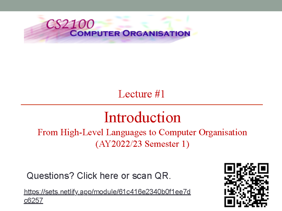 Lect01 Introduction-1 - ####### Questions? Click here or scan QR. - Studocu