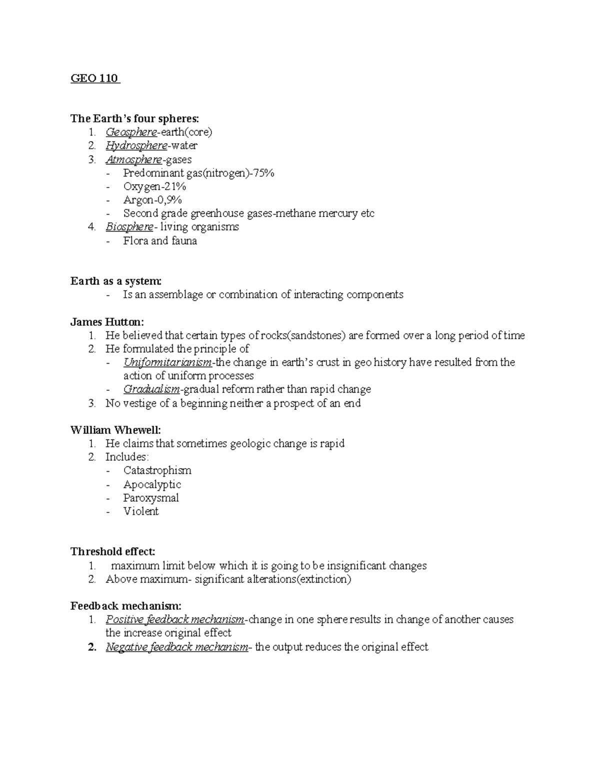 GEO 110 - Lecture notes 1-5 - GEO 110 The Earth’s four spheres: 1 ...