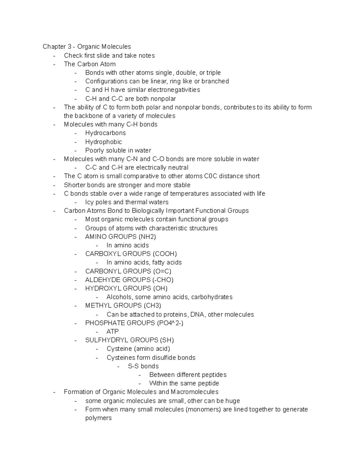 Bio Lec 4 - Introduction to basic biological functions. - Chapter 3 ...
