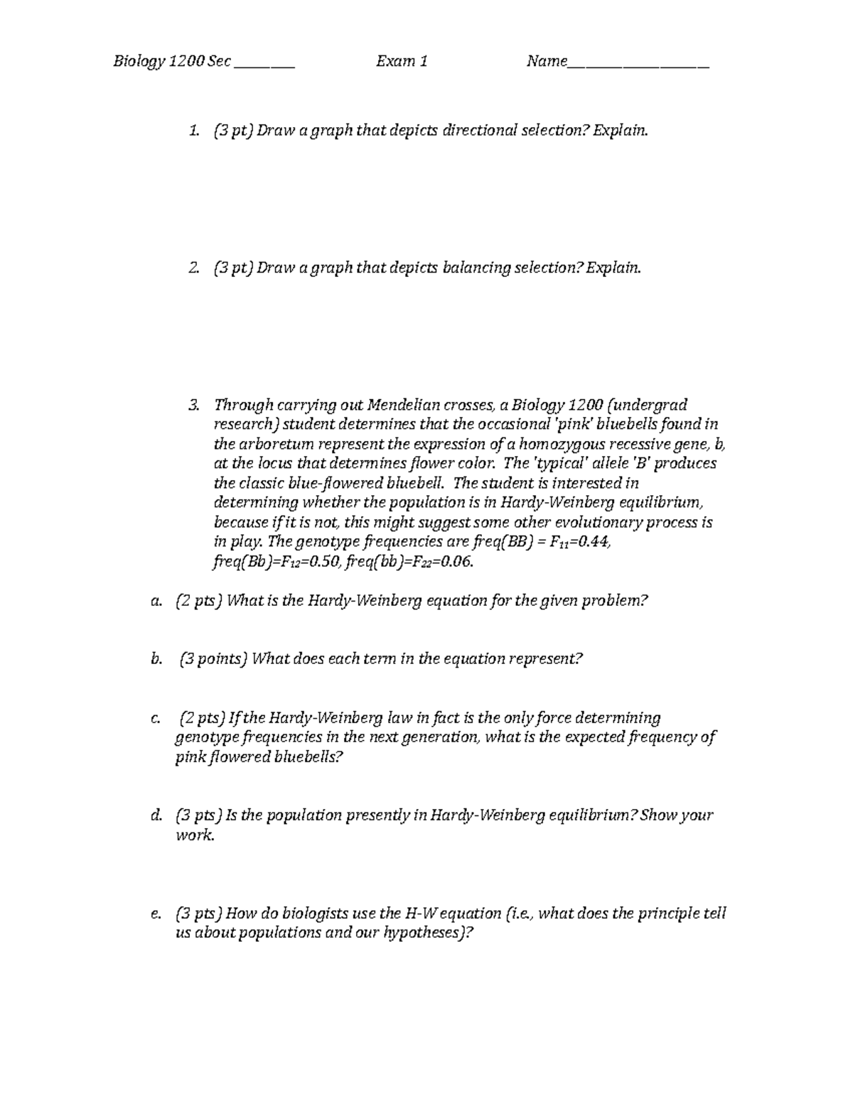 BIOL1200 Exam One Review - Biology 1200 Sec __________ Exam 1 Name