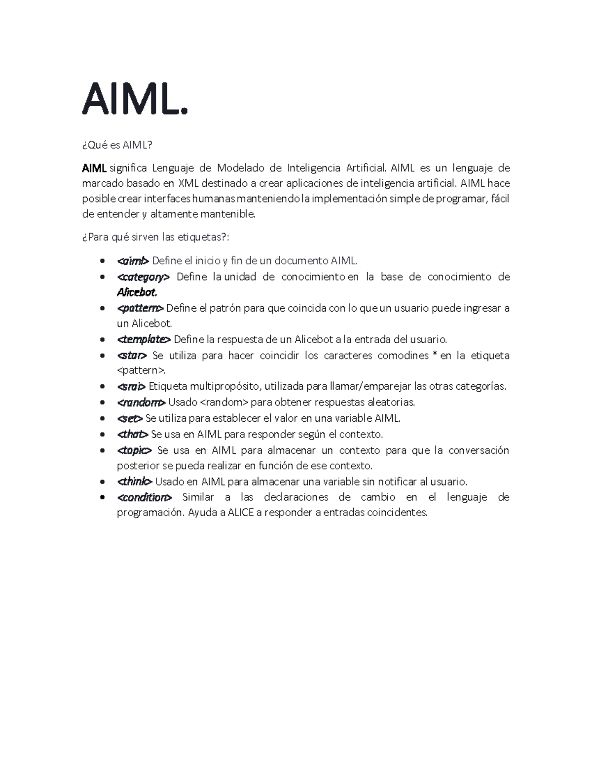 AIML (Artificial Intelligence Modelling Language) - AIML. ¿Qué es AIML ...