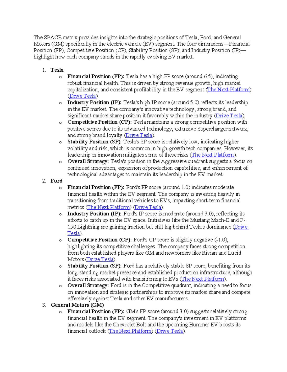 The Space matrix provides insights into the strategic positions of ...