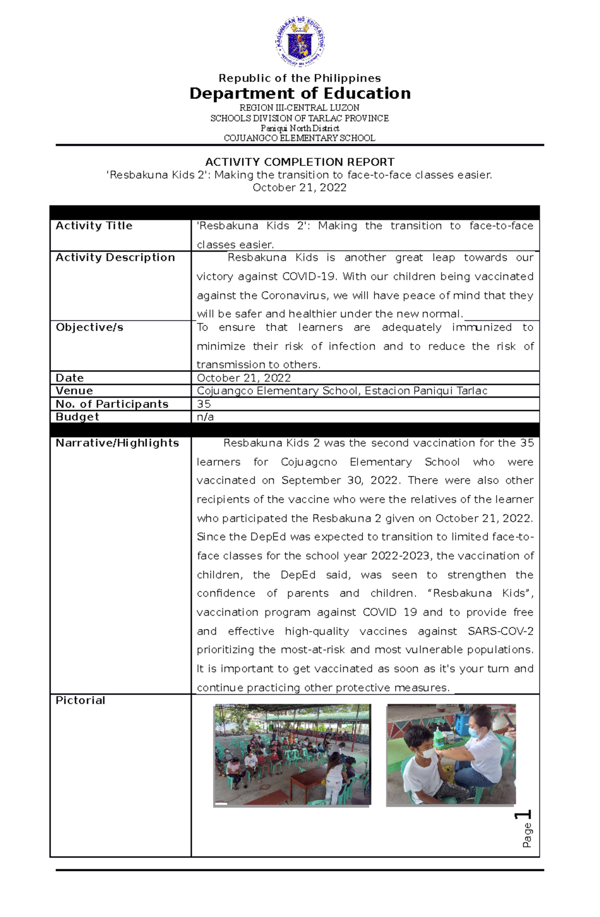 Activity- Completion- Report vaccination 2 (Autosaved) - Republic of ...