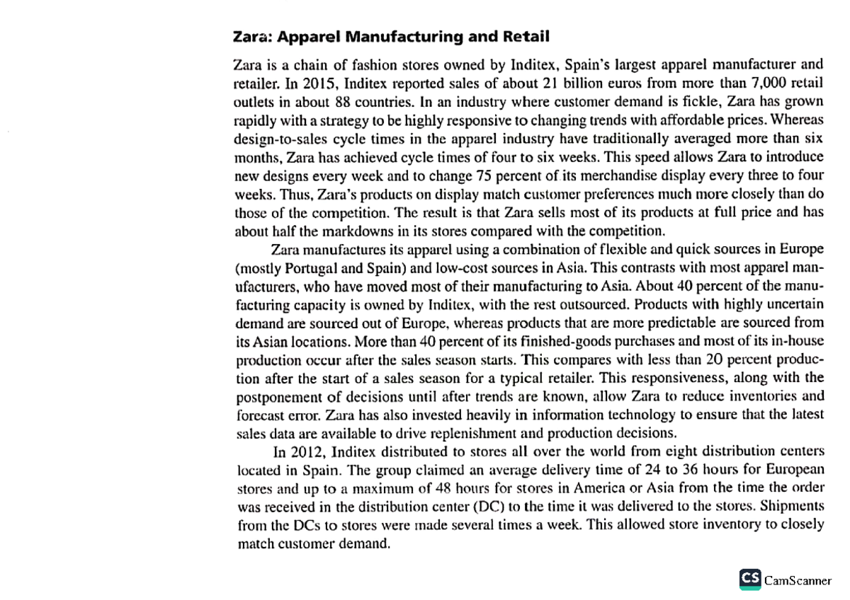 Zara original text book case - Zara: Apparel Manufacturing and Retail ...