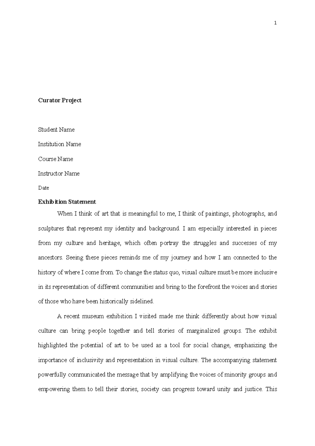 Curator Project - My work - Curator Project Student Name Institution ...