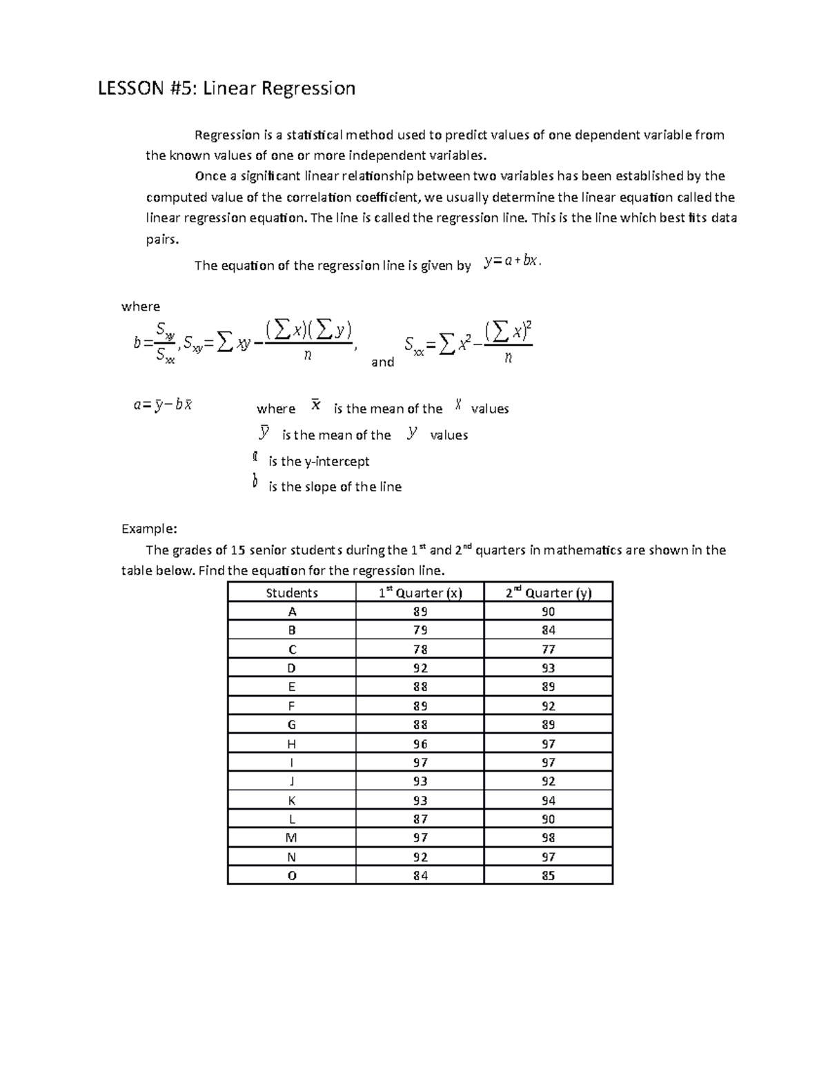 Lesson 5 Linear Regression - LESSON #5: Linear Regression Regression is ...