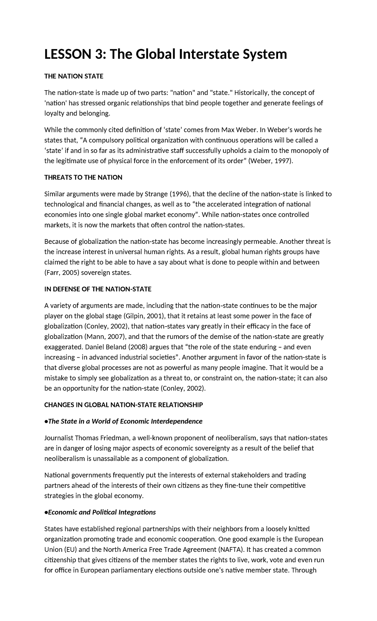 Group-1- Summary - LESSON 3: The Global Interstate System THE NATION ...