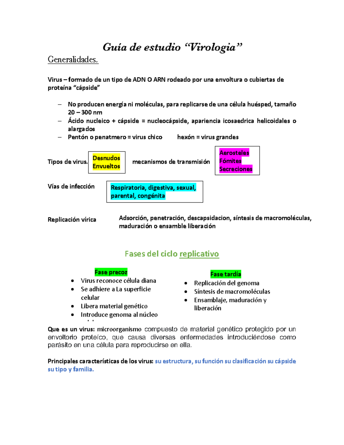 Guia virologia d - Guía de estudio “Virologia” Generalidades. Virus ...
