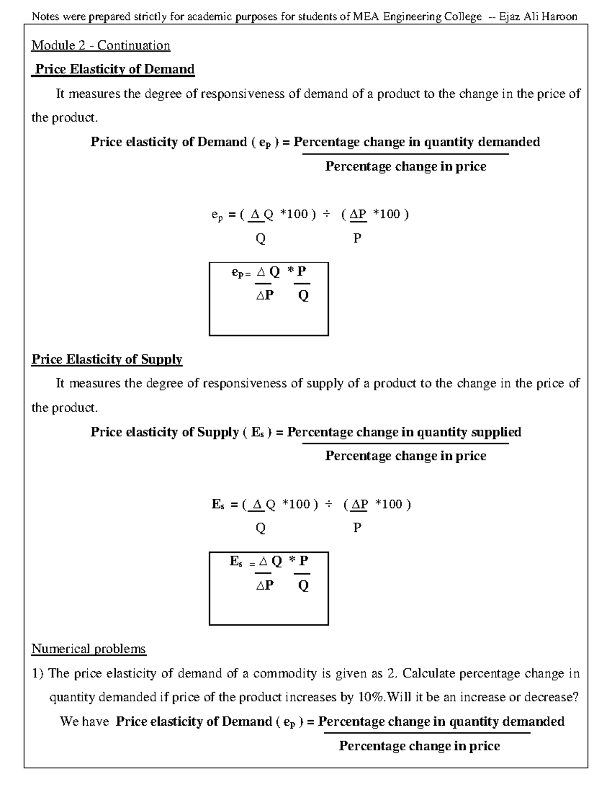 Economics Module 2 continuation - Notes were prepared strictly for ...