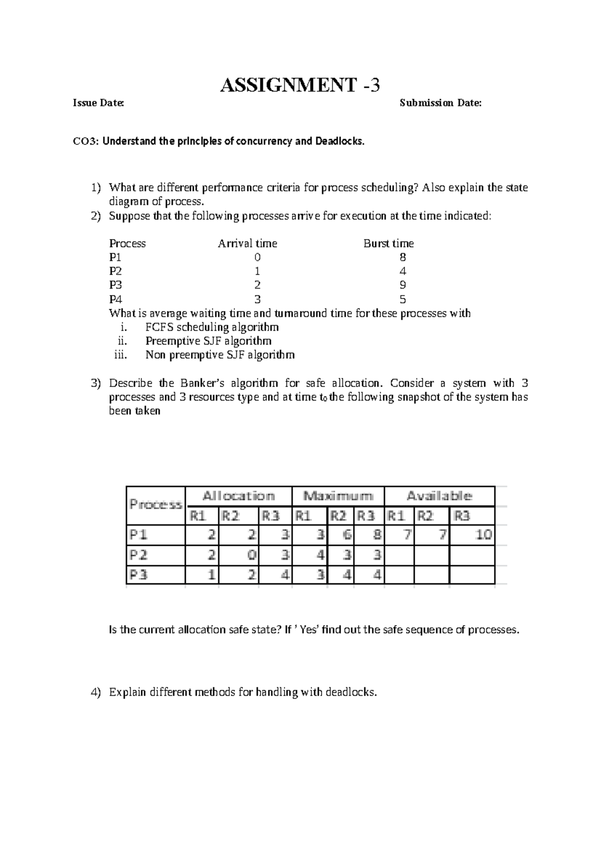 Unit 3 Assignment - ASSIGNMENT - 3 Issue Date: Submission Date: CO3: Understand the principles ...