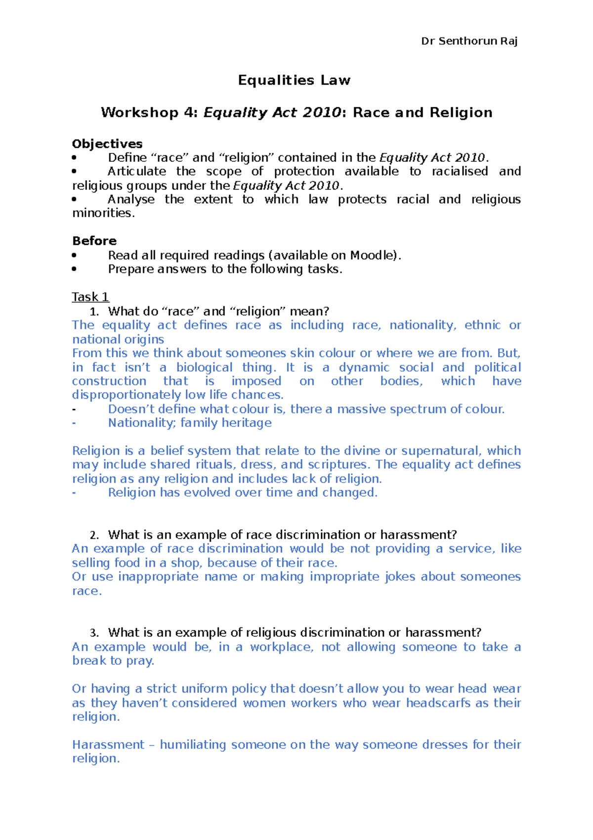 Workshop Outline -Race and Religion - Equalities Law Workshop 4 ...