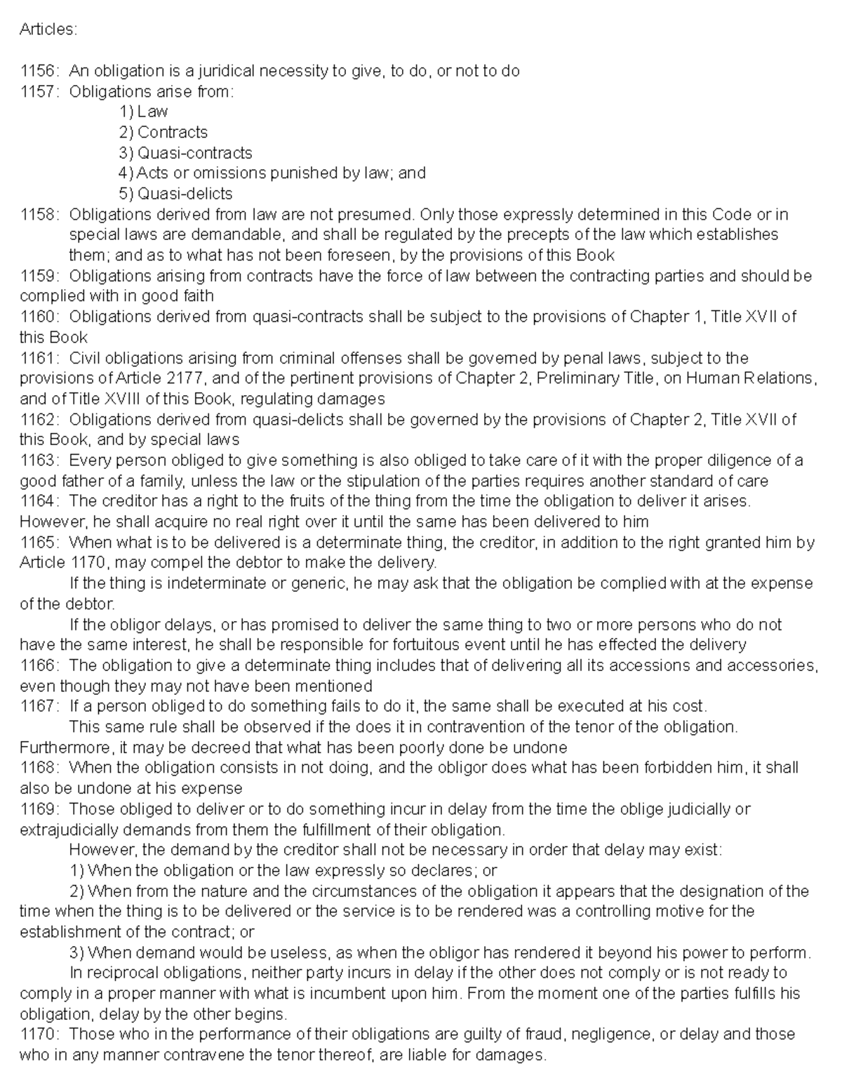 Obli Con Notes - Articles: 1156: An obligation is a juridical necessity ...