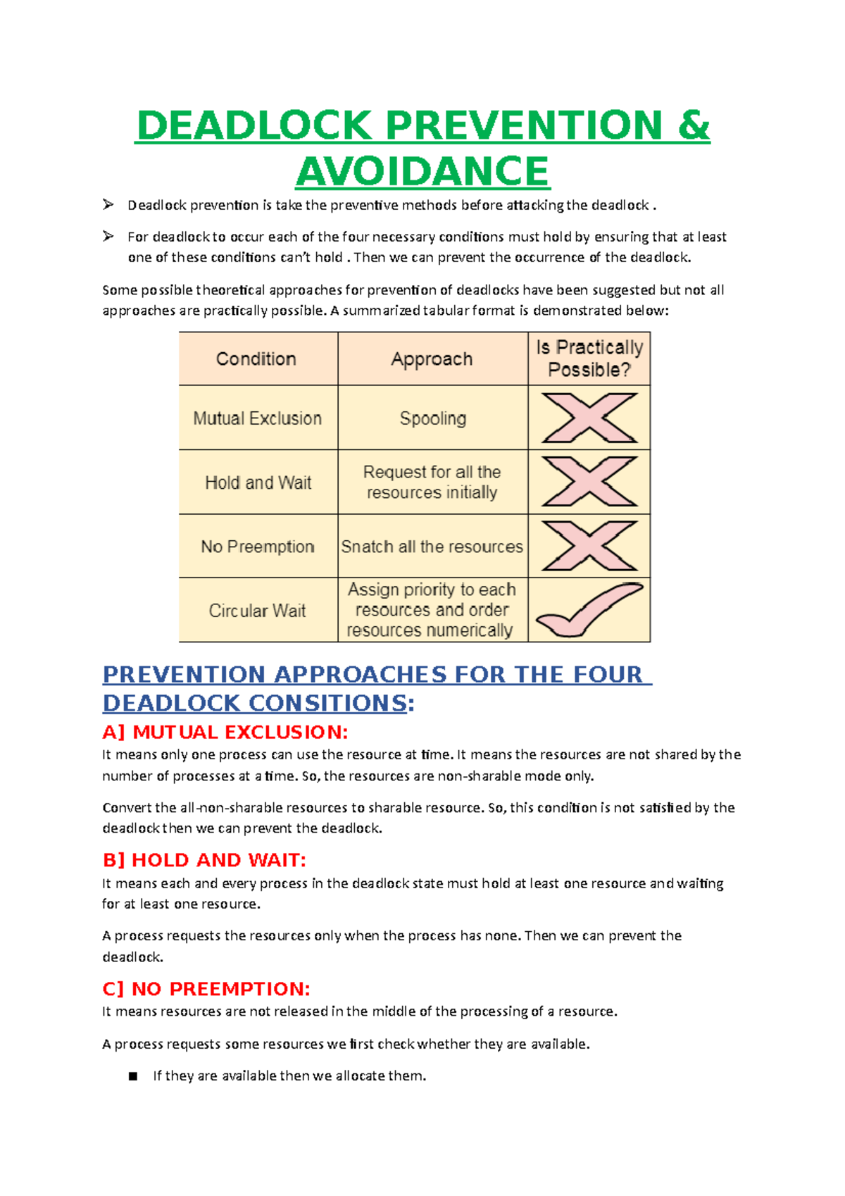 Deadlock Prevention - For deadlock to occur each of the four necessary ...