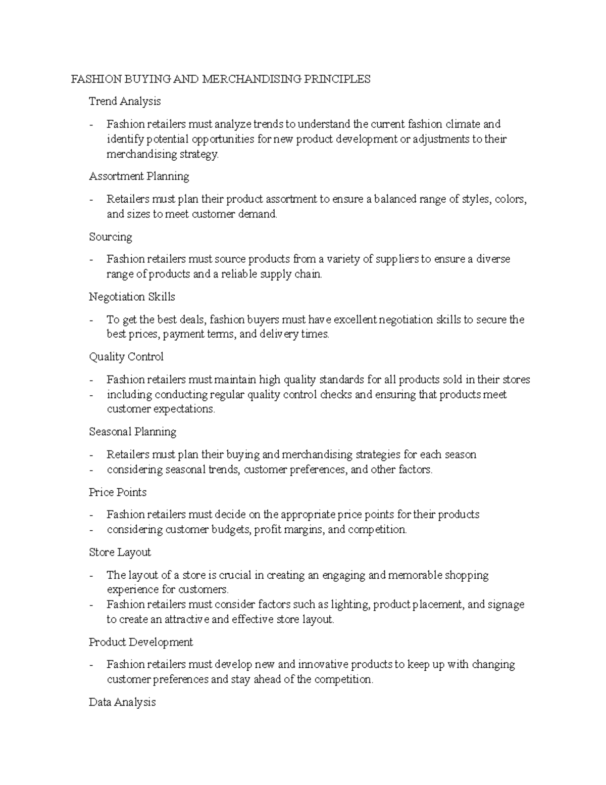 Fashion Buying AND Merchandising Principles Notes 2 - FASHION BUYING ...