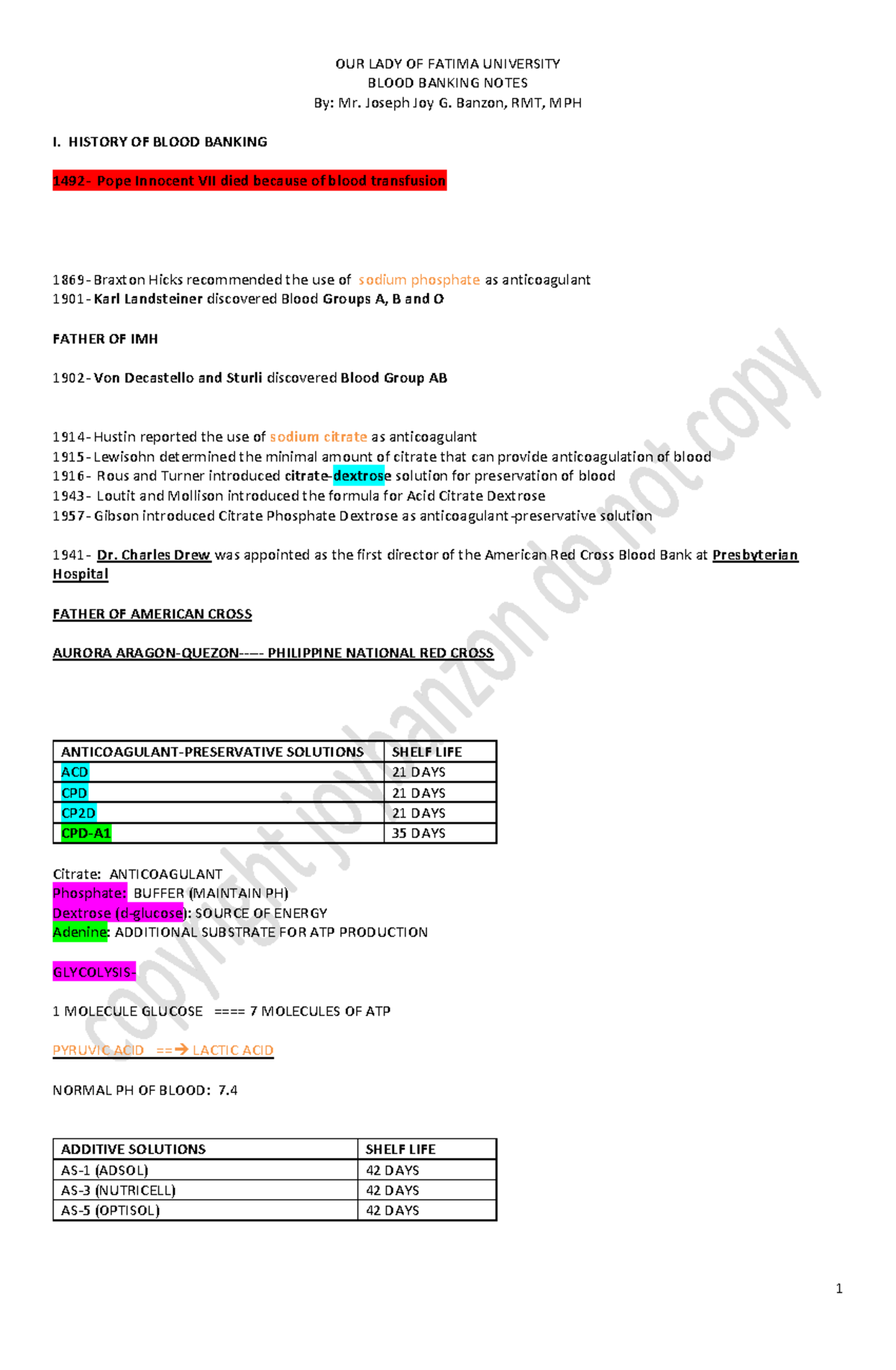 Immunohematology Lecture Notes - BLOOD BANKING NOTES By: Mr. Joseph Joy ...