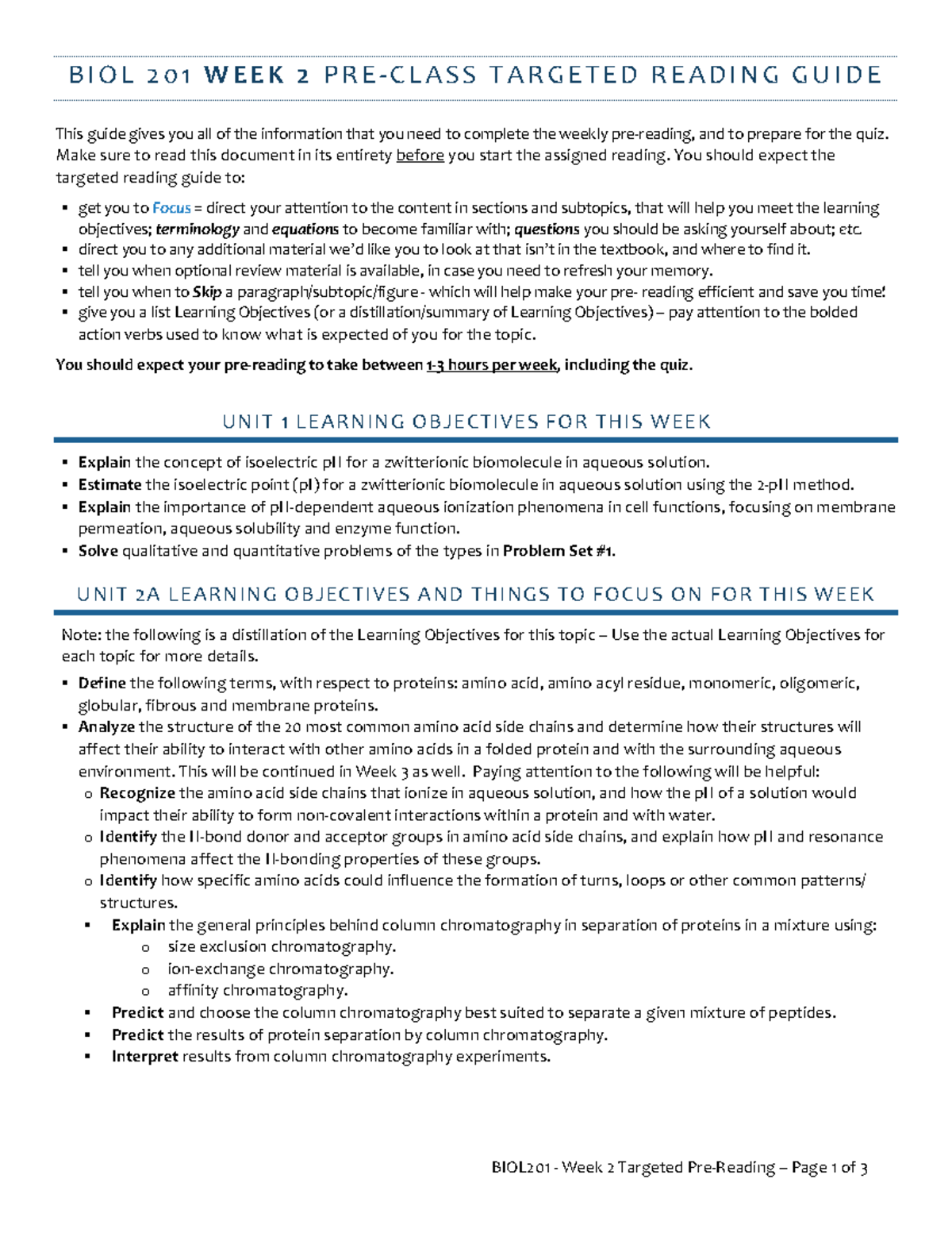Wk2-Pre-Class Reading Guide Jan14th2021 - BIOL201 - Week 2 Targeted Pre ...